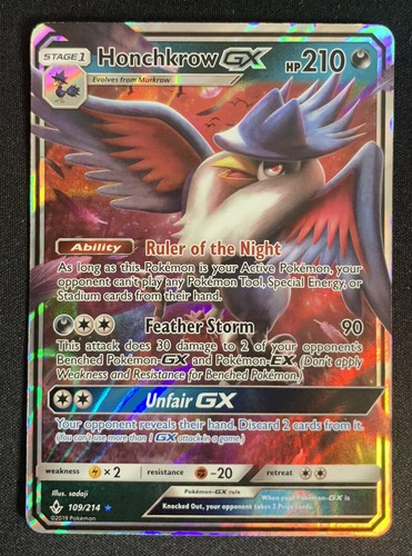 Honchkrow GX 109/214 Unbroken Bonds Ultra Rare Holo Pokemon TCG Card NM ...