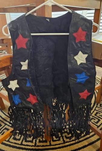 Black Leather star vest with fringe M cowboy | eBay