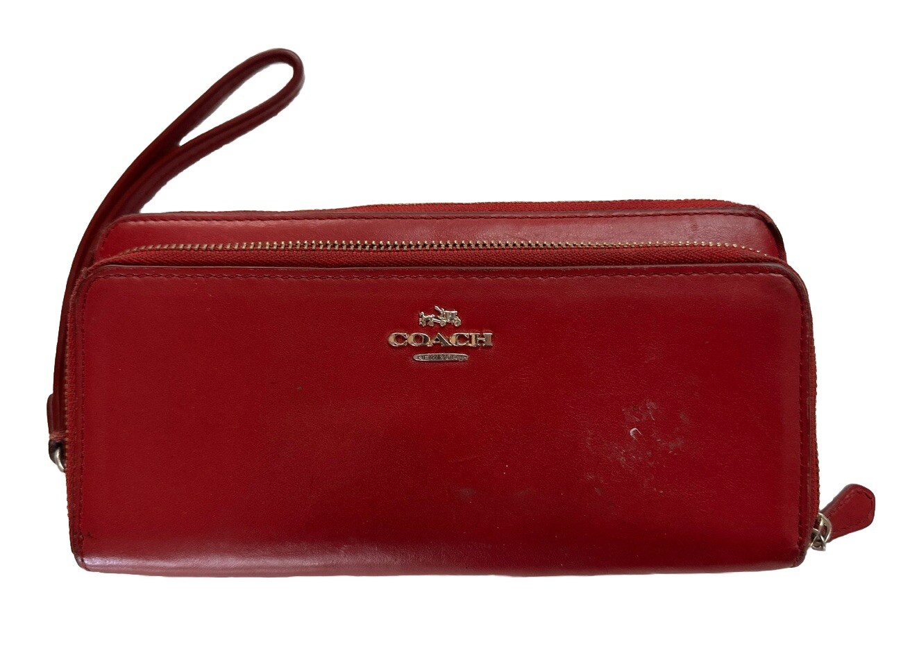 COACH New York RED SMOOTH LEATHER Zip Around small WALLET WRISTLET | eBay