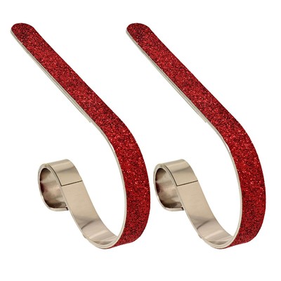 2-Pack Red Glittered Silver Mantle Clip Stocking Holder The Original ...