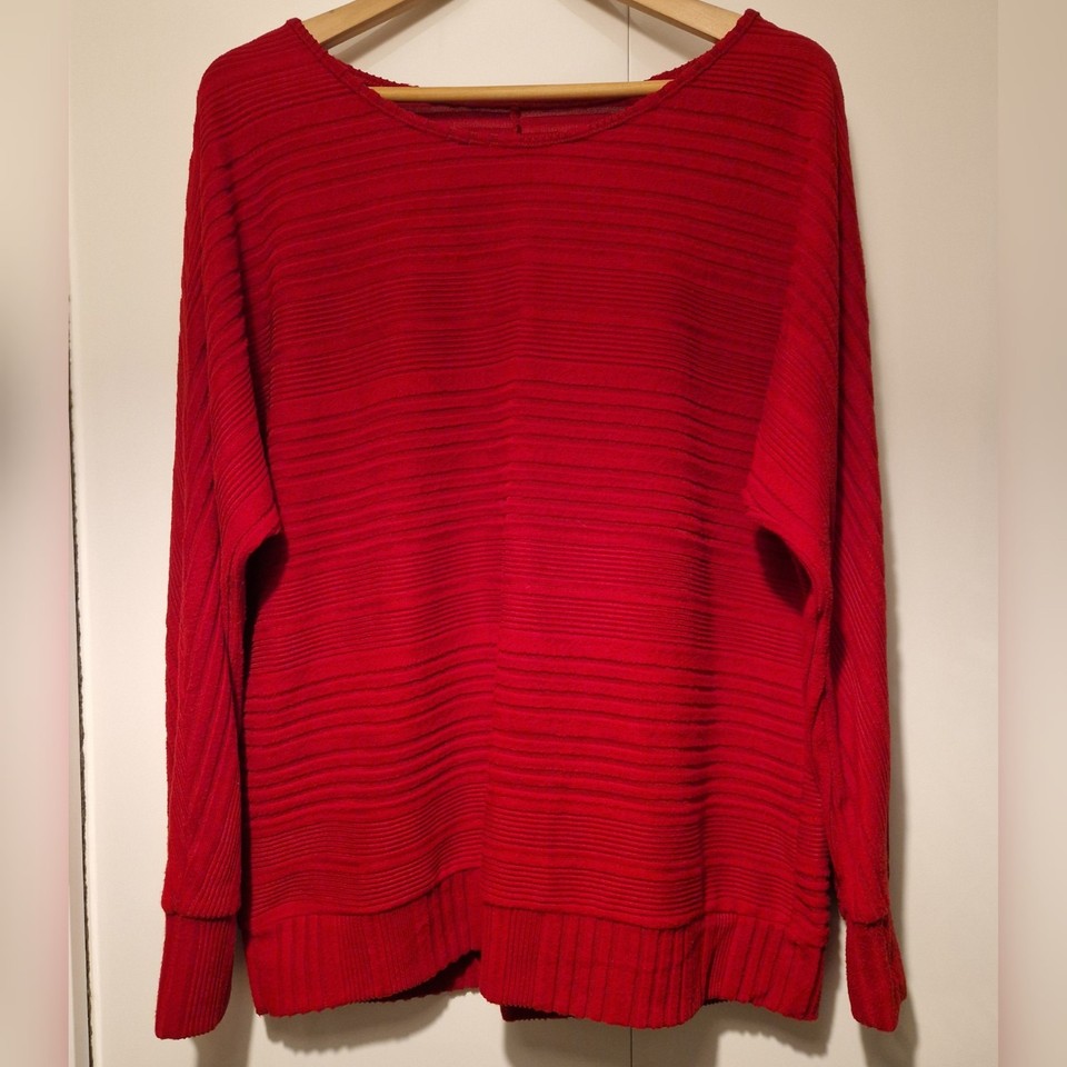 Red Jumper Size XL / 16 Christmas Xmas Sweater Top Velvet Effect Bright ...
