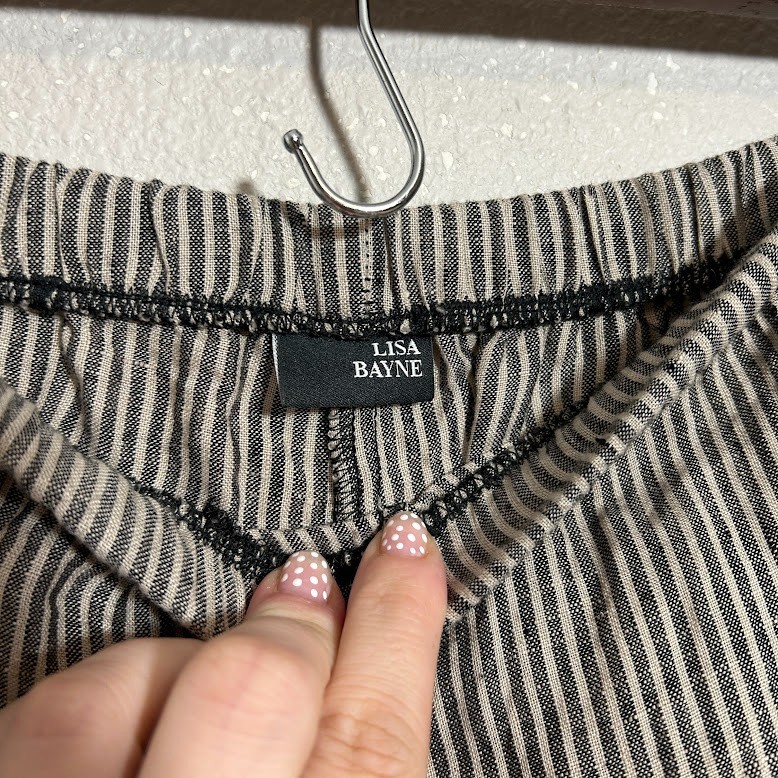 Lisa Bayne 100% Linen Lantern Pants L Striped Pull-on Lagenlook | eBay