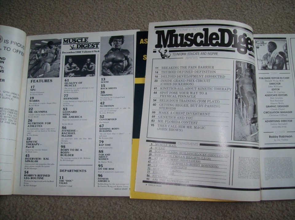 2 vtg MUSCLE DIGEST 1980 Bodybuilding FITNESS Arnold SERGIO Olympia ...