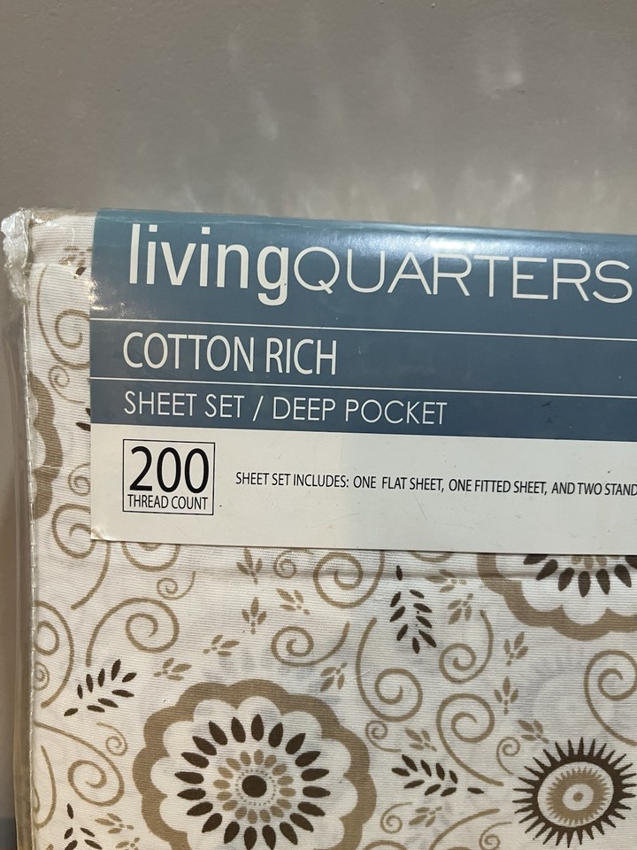 Living Quarters Full Brown Floral Medallion Sheet Set Deep Pocket 200 ...