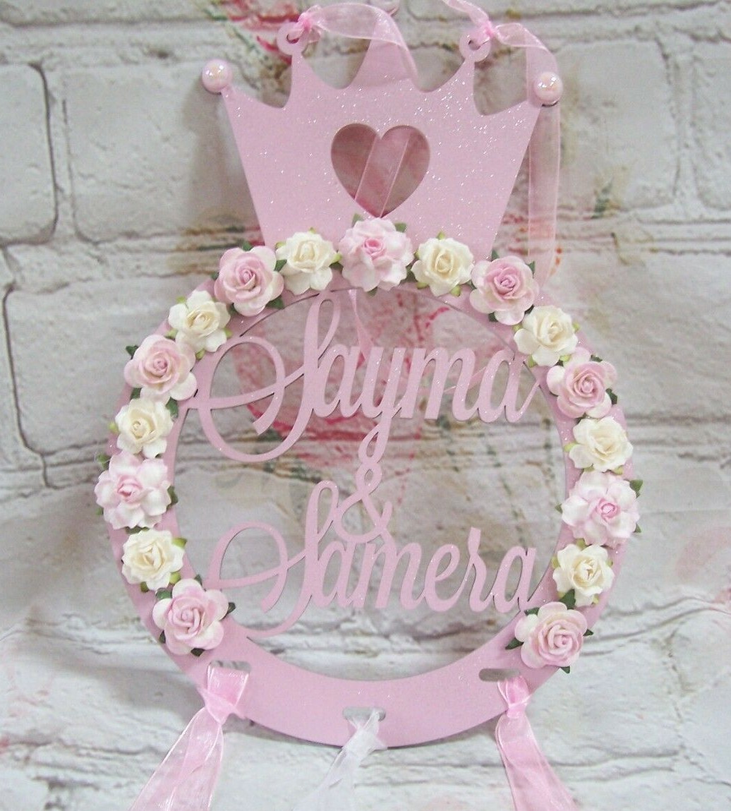 Personalised MDF Princess Crown Name Plaque Bedroom Door Sign Flower ...