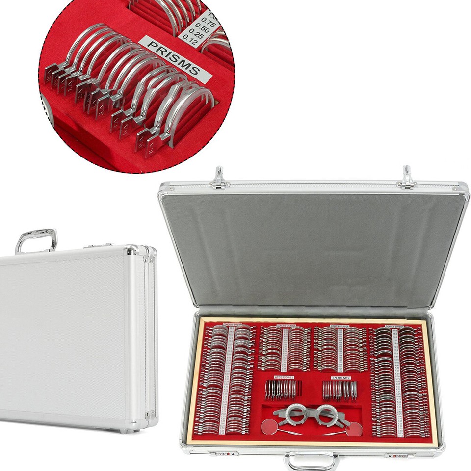 266Pcs Optical Trial Lens Set Optometry Kit Metal Rim Aluminum Box ...