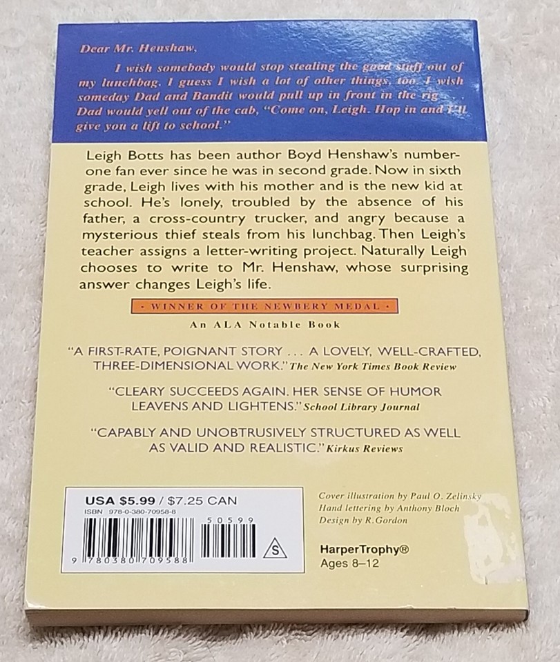 New Dear Mr. Henshaw / Beverly Cleary pb kids YA chpt book Illus Paul O ...