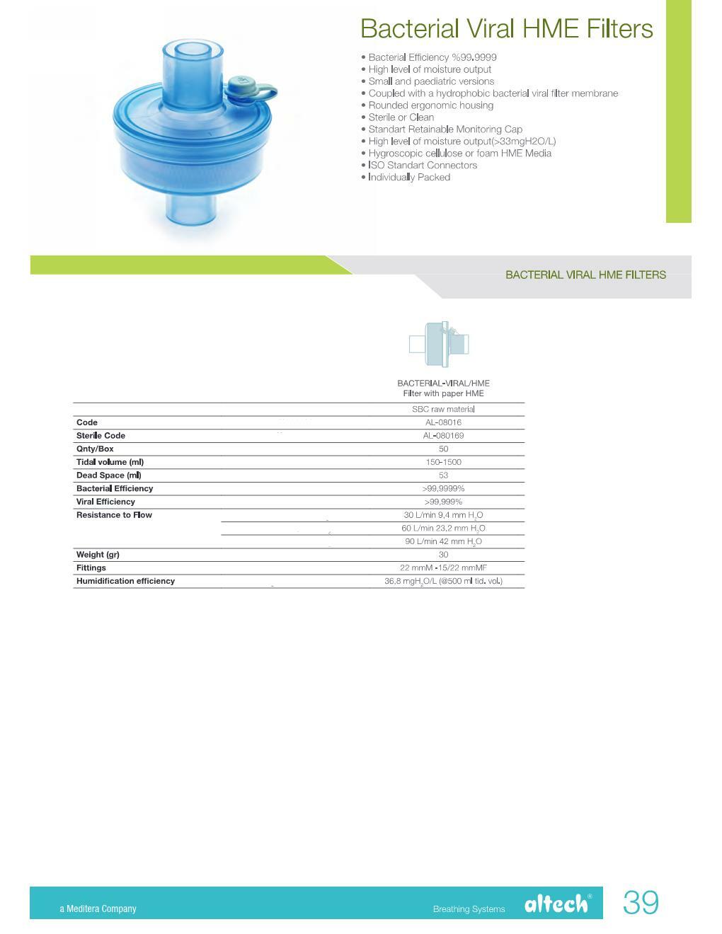 Box of 50 each Altech AL-08016.V001 Bacterial Viral HME Filter Adult ...