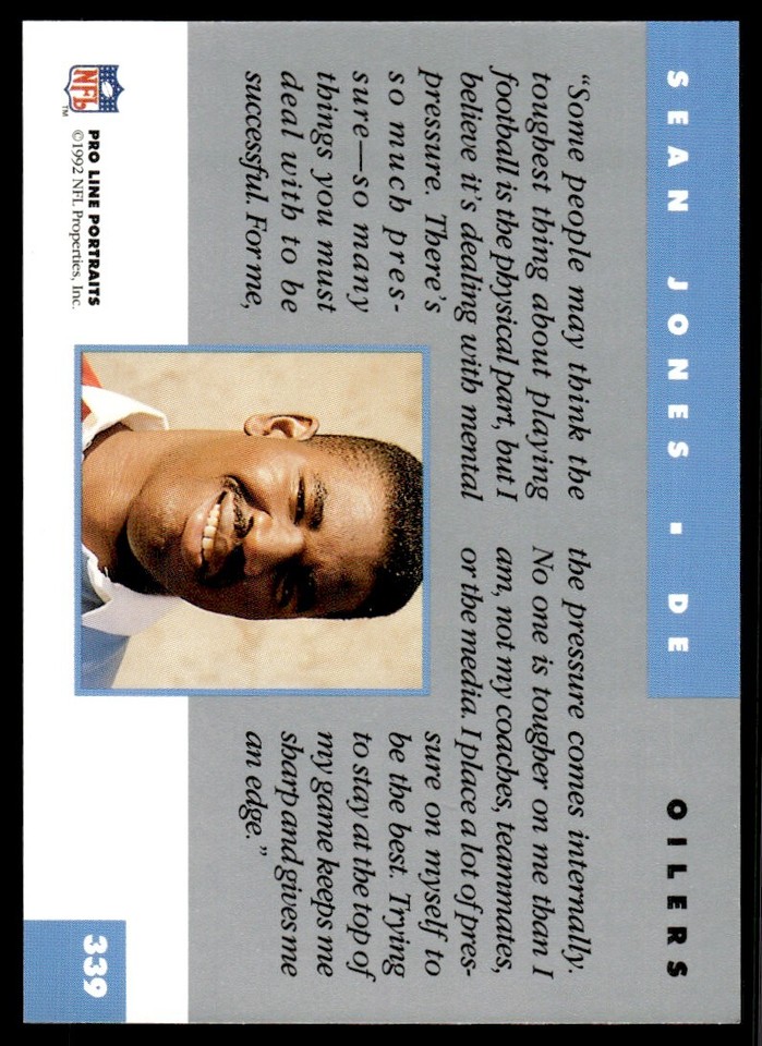 1992 Pro Line Football Card Sean Jones Houston Oilers #339 | eBay