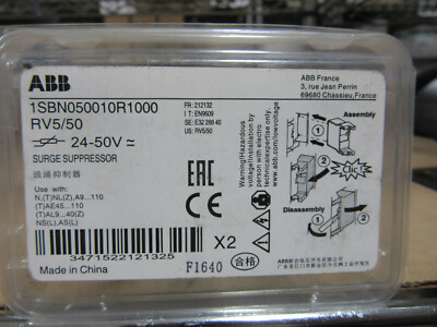 (2) ABB RV-50V Surge Suppressors 24-50V, 1SBN050010R1000 NEW!!! in ...