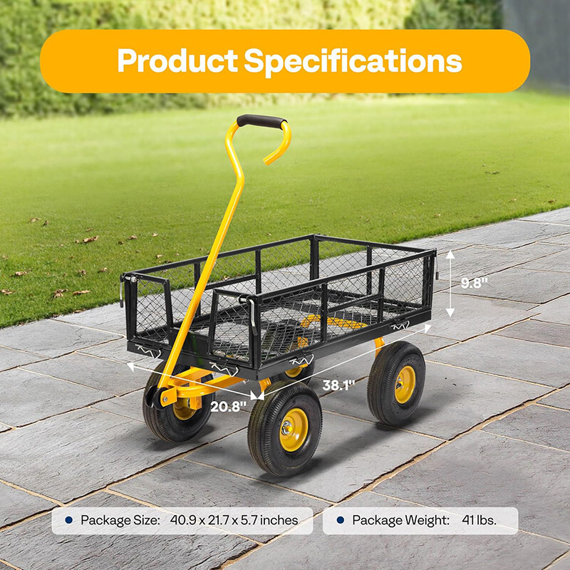 880 Lbs Garden Carts Heavy-Duty Yard Mesh Wagon Cart Steel Lawn Utility ...