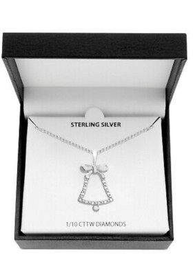 New Sterling Silver Diamond BELL Pendant Necklace (1/10 Ct. T.w.) $100. ...