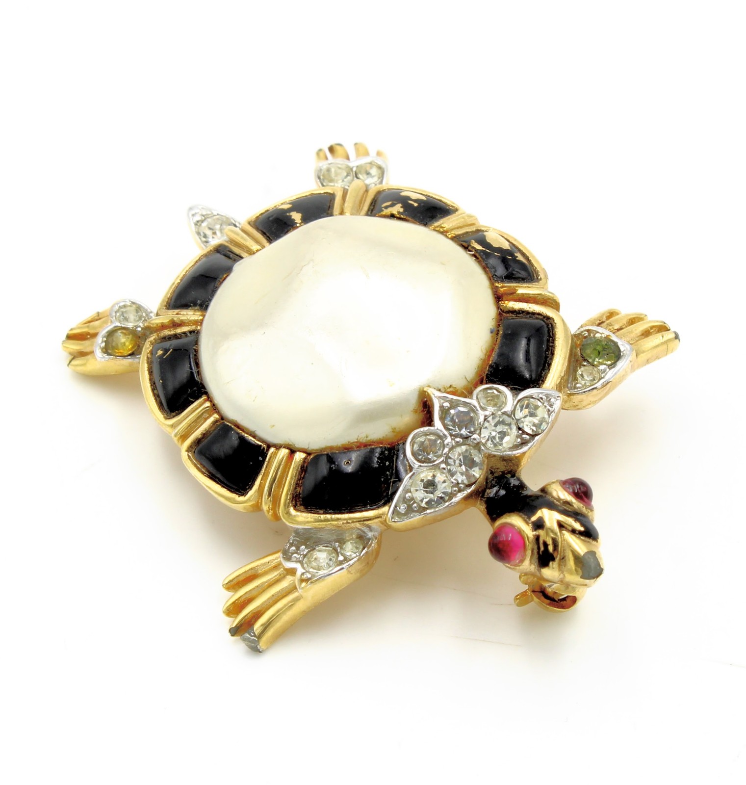 1960s Trifari Alfred Philippe Turtle Black & Pearl Belly Brooch #M90144 ...