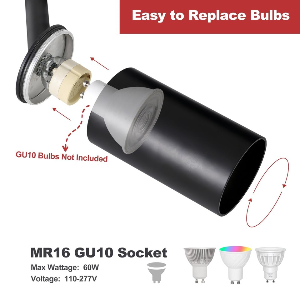 Plug in Track Lighting with Power Cord, 8-Light GU10 Track Lighting Kit ...