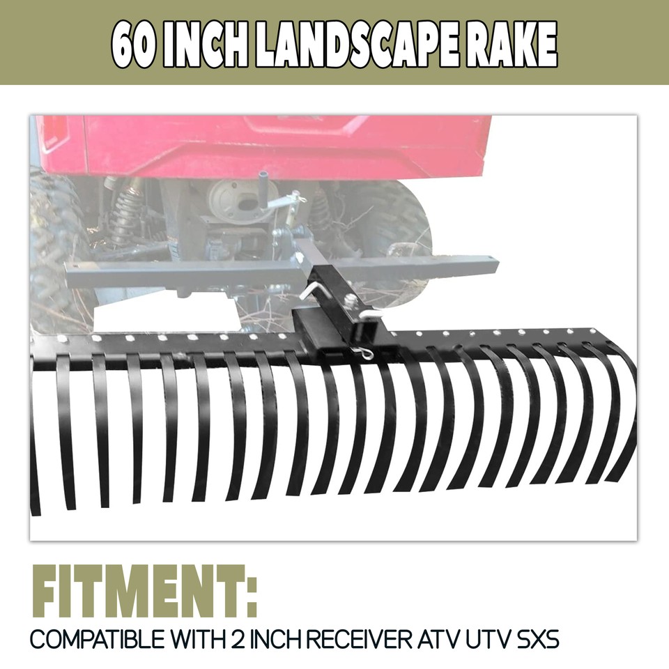 60'' 3 Point Landscape Rock Rake Steel for Category 1 Compact Tractors ...
