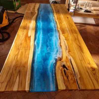 Bleu Océan Vague Résine Époxy Centre Dining Table Handmade Meuble ...