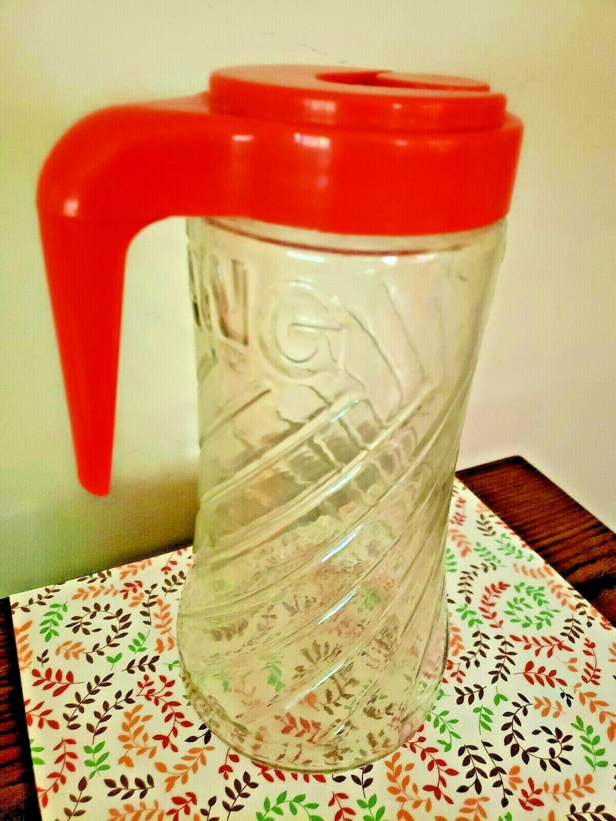Vintage TANG Swirled Glass Pitcher w/ Orange Lid by Anchor Hocking ...