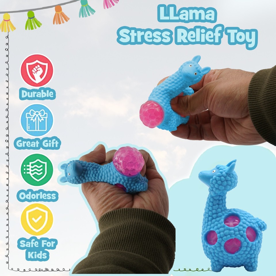 9.5cm Unicorn Llama Squeezy Crystal Filled Ball, Stress Relief Fun ...