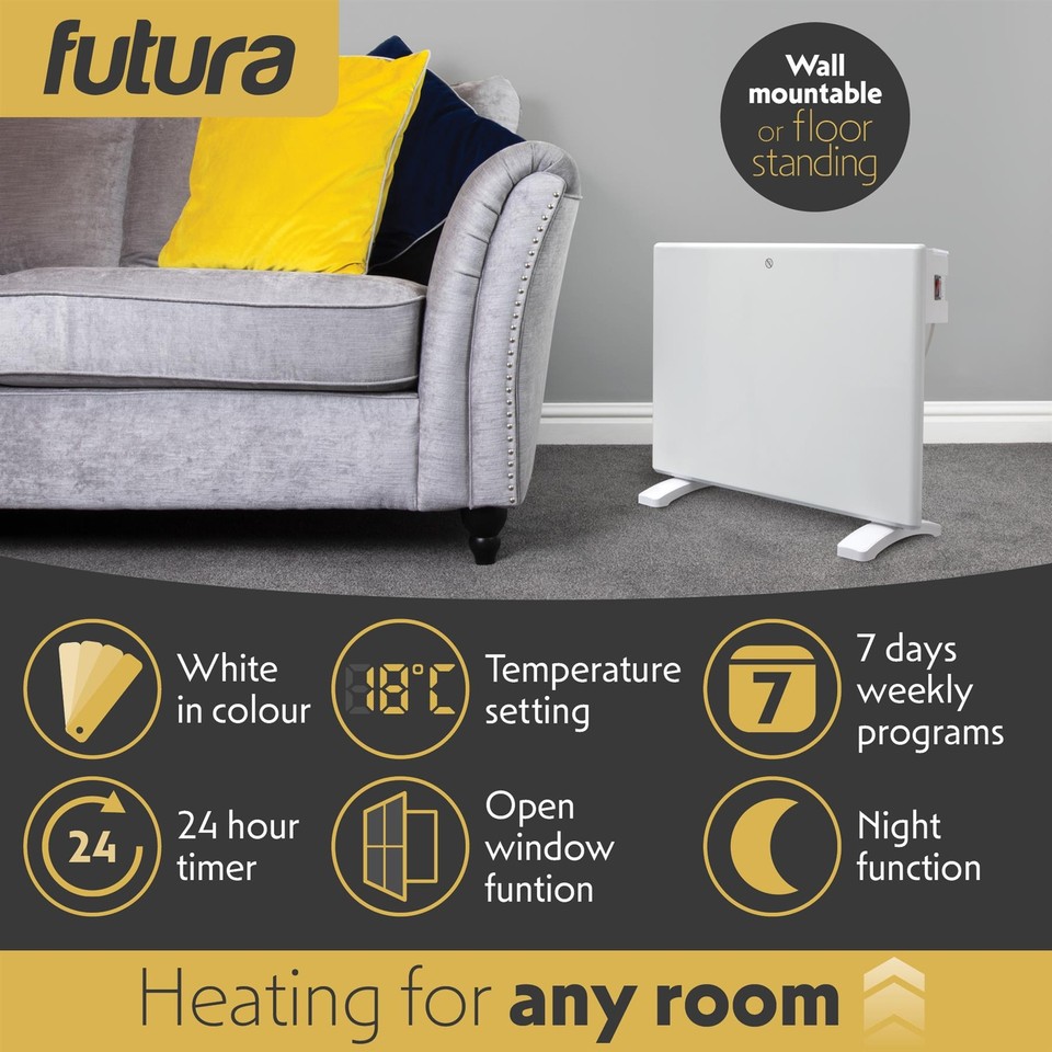 Futura Electric Panel Heater 1000W Wall Mounted Bathroom Safe Radiator ...