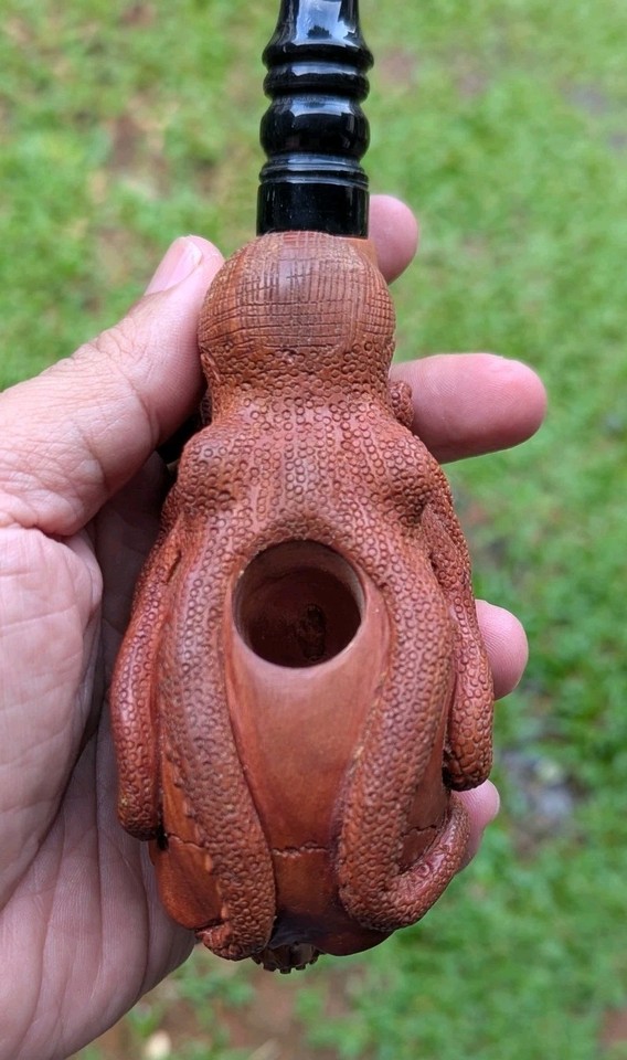 Skull Octopus Kraken Head Tobacco Smoking Pipe from Wood Hand Carved ...