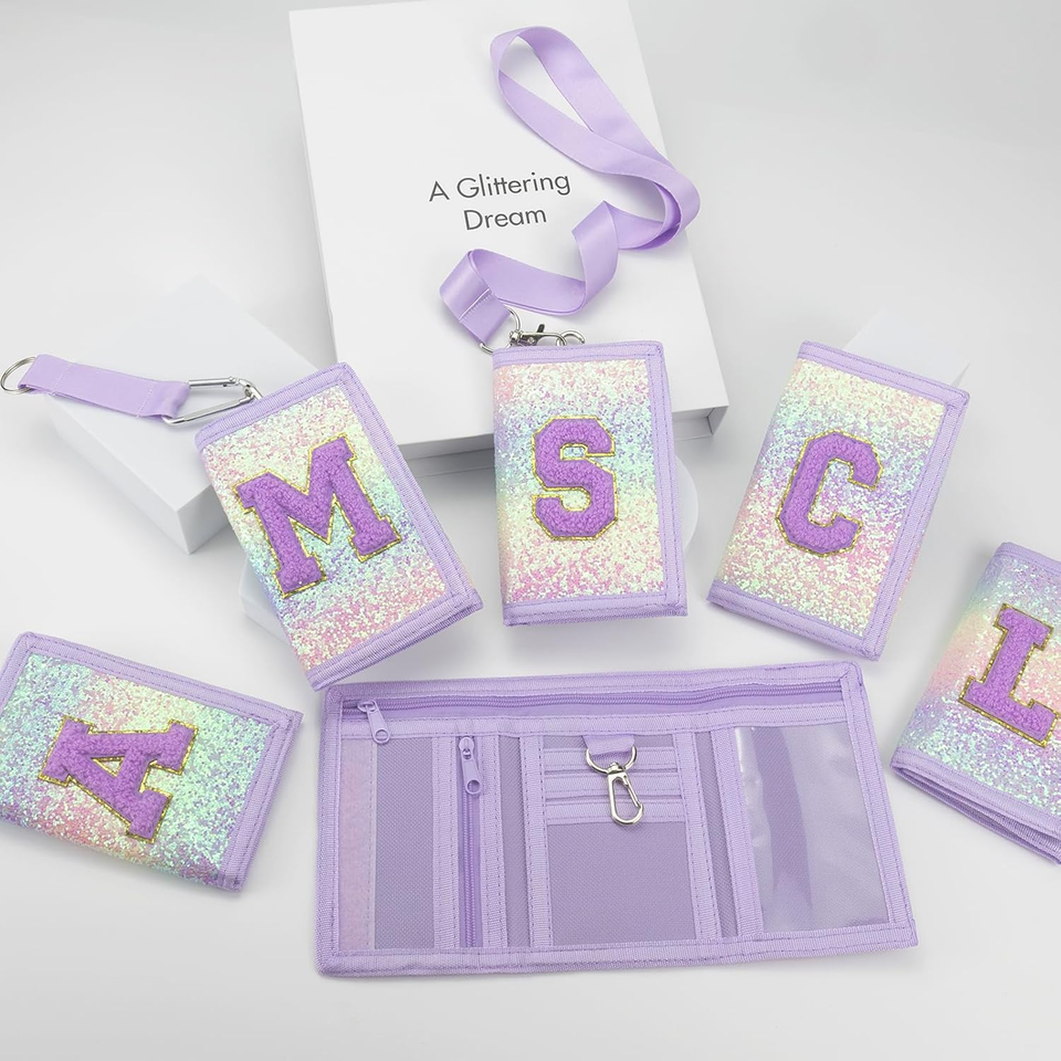 Girls Wallet for Kids Initial Glitter Wallets Trifold with Zipper and ...