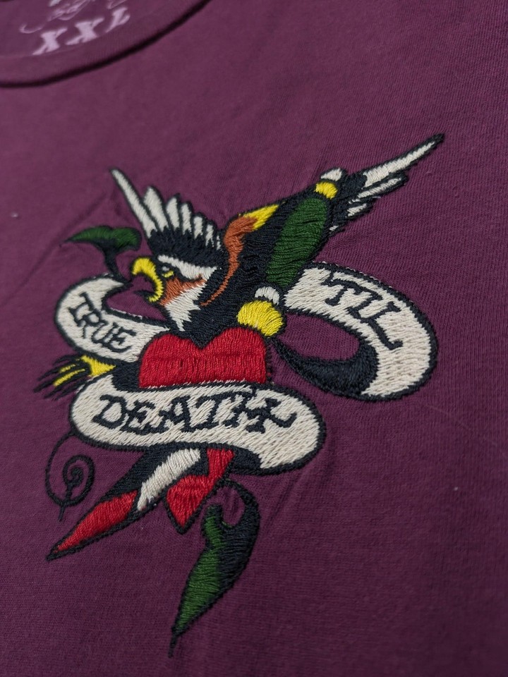 Ed Hardy Shirt Mens 2XL Maroon True Til Death Eagle Tattoo Made USA ...