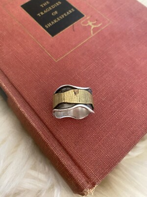 Avant Garde Sterling Ring 925 N Spinner Textured Brass Wavy Oxidized ...