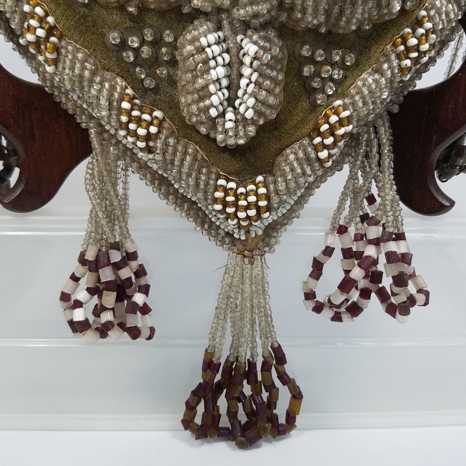 Large Early 10" Iroquois Mohawk Beaded Trilobe Heart Pincushion Glass ...