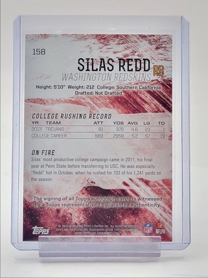 SILAS REDD 2014 TOPPS FIRE ROOKIE AUTOGRAPH GREEN REDSKINS RC AUTO /75 ...
