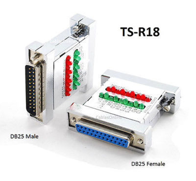RS232 DB25 Male/Female 18 LED Multi-Line Status Tester Adapter, TS-R18 ...