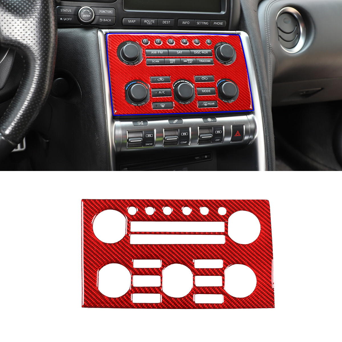 For Nissan GTR R35 2008-2016 Center Console Car Volume Panel Trim Red ...