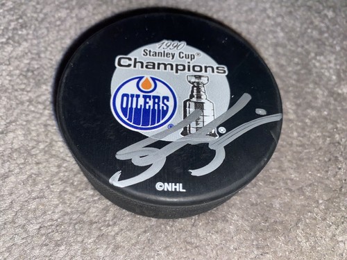 STEVE SMITH SIGNED EDMONTON OILERS 1990 STANLEY CUP CHAMPS LOGO HOCKEY ...