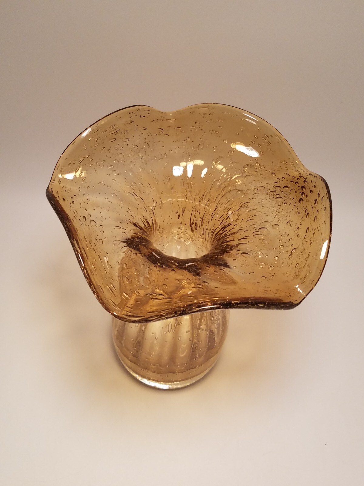 Vintage Blenko Amber Crackled Glass Ruffled Vase 7.5" Tall 6" Top ...