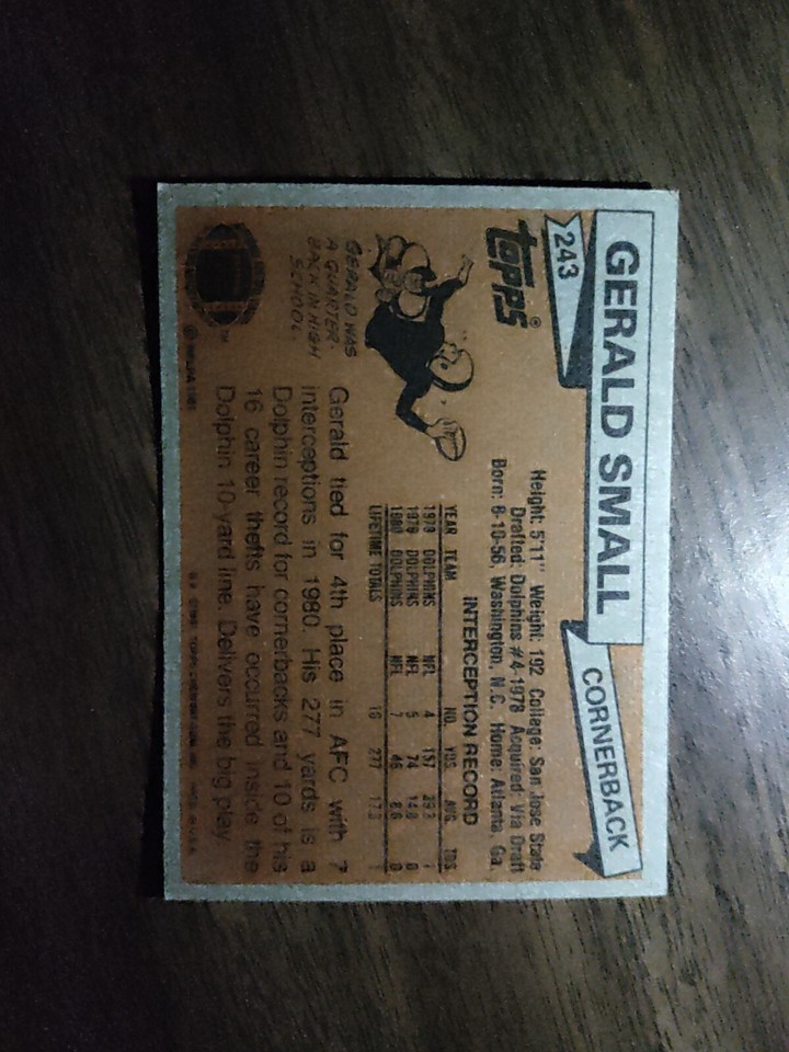 1981 Topps Football #243 Gerald Small Miami Dolphins NM free shipping ...