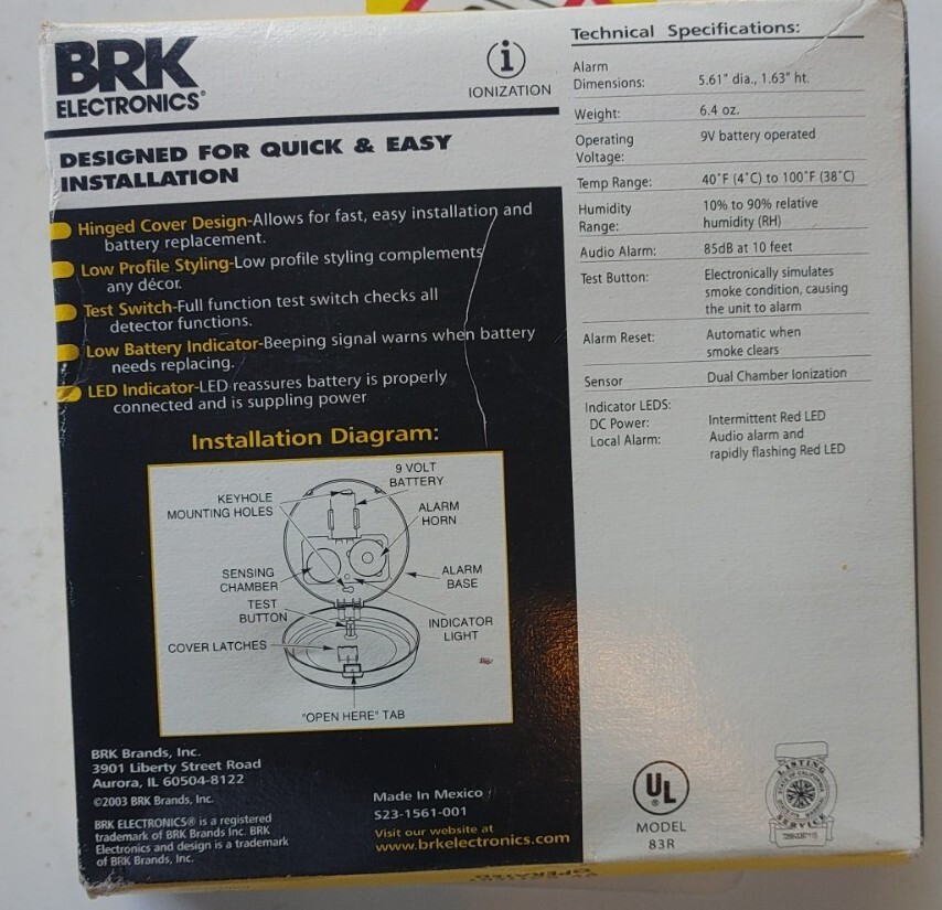 BRK Electronics - Battery Powered Single Station Smoke Alarm Ionization ...