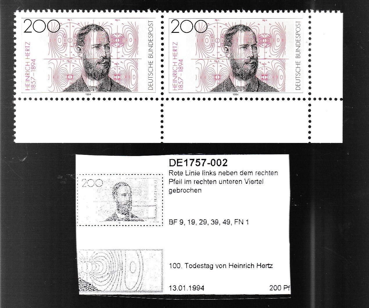 Bund Plattenfehler MN. 1710 Postfrisch Rote Linie links neben rechtem ...