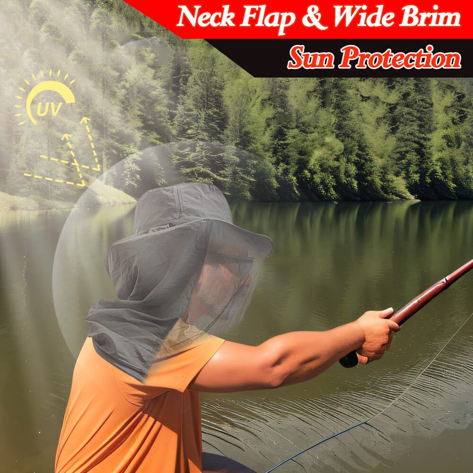 Anti-Mosquito Head Net Hat Bug Bee Insect Mesh Cap w/ Neck Flap Fishing ...