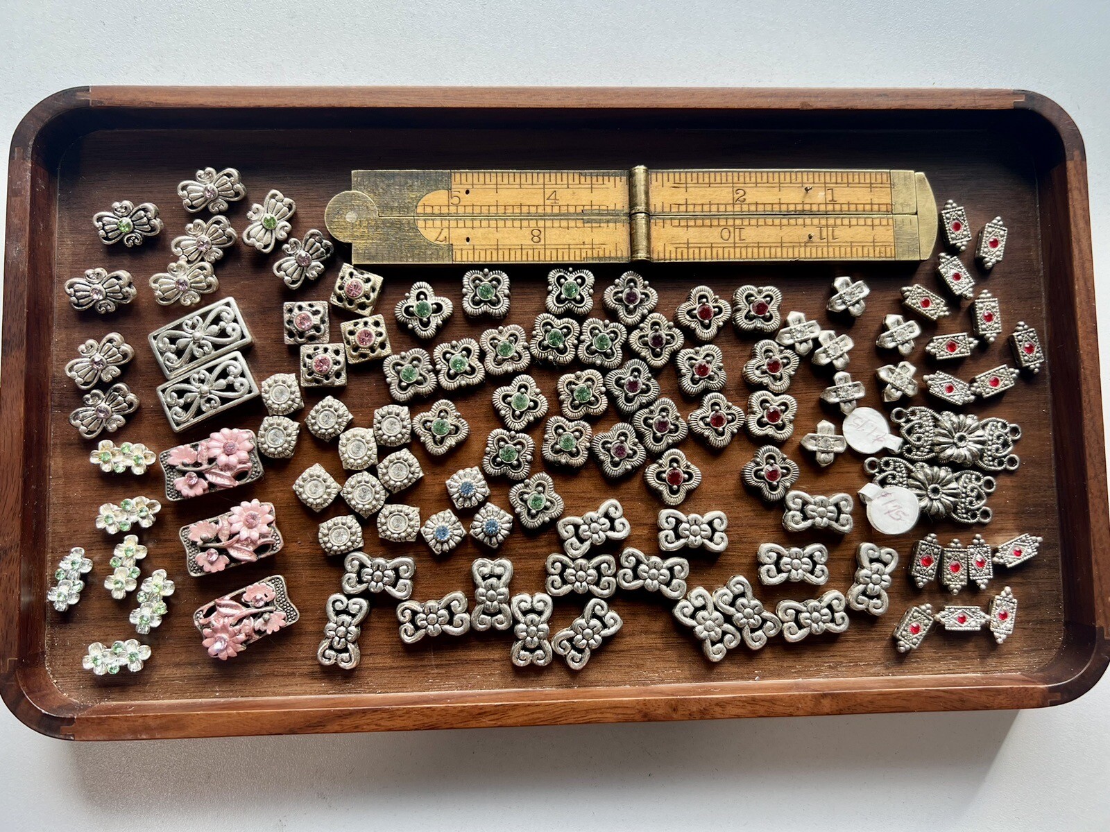 105 Pcs New Old Stock Bead Store Inventory Pewter & Rhinestone Sliders ...