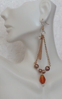 Brown Beaded & Crystal Chain Kite - Metal Accent Dangle 3.5" Hook ...