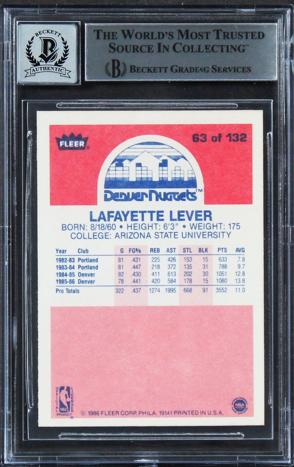 Lafayette "Fat" Lever "2x All Star" Signed 1986 Fleer #63 Card Auto 10 ...