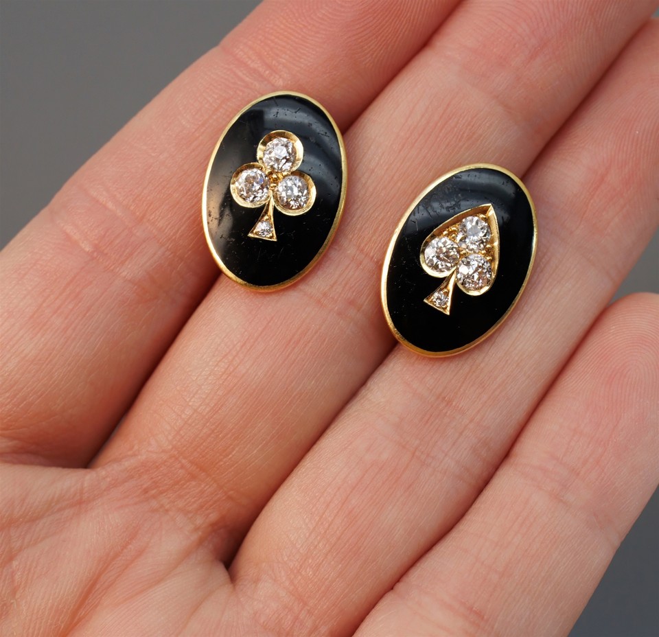 Antique Howard & Co Diamond 18k Gold Poker Cufflinks Gamblers Playing ...