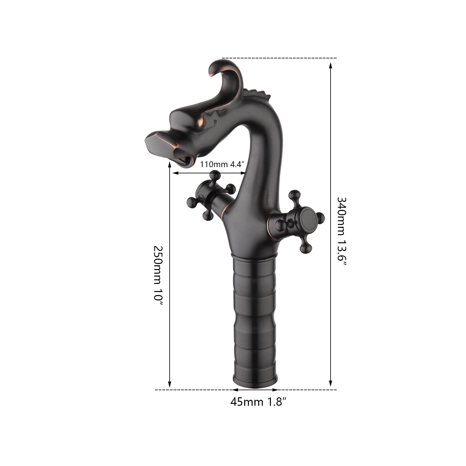 Bathroom Sink Faucet Double Handles One Hole Deck Mounted Black Dragon ...