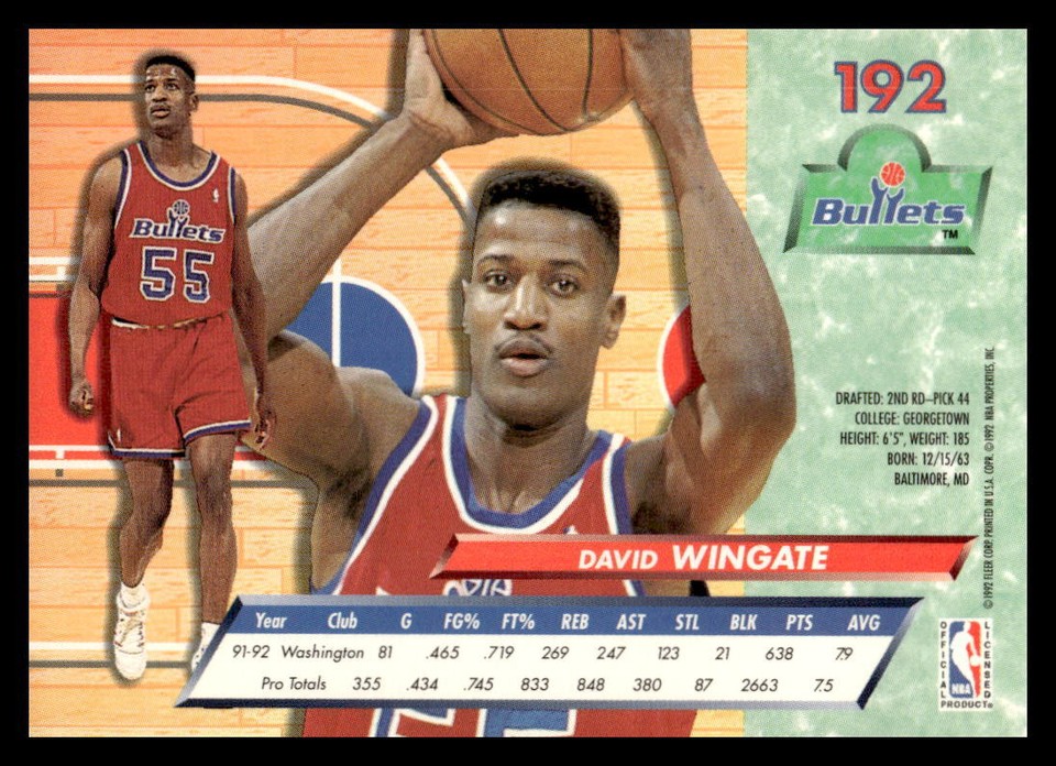 1992 Ultra #192 David Wingate Washington Bullets | eBay