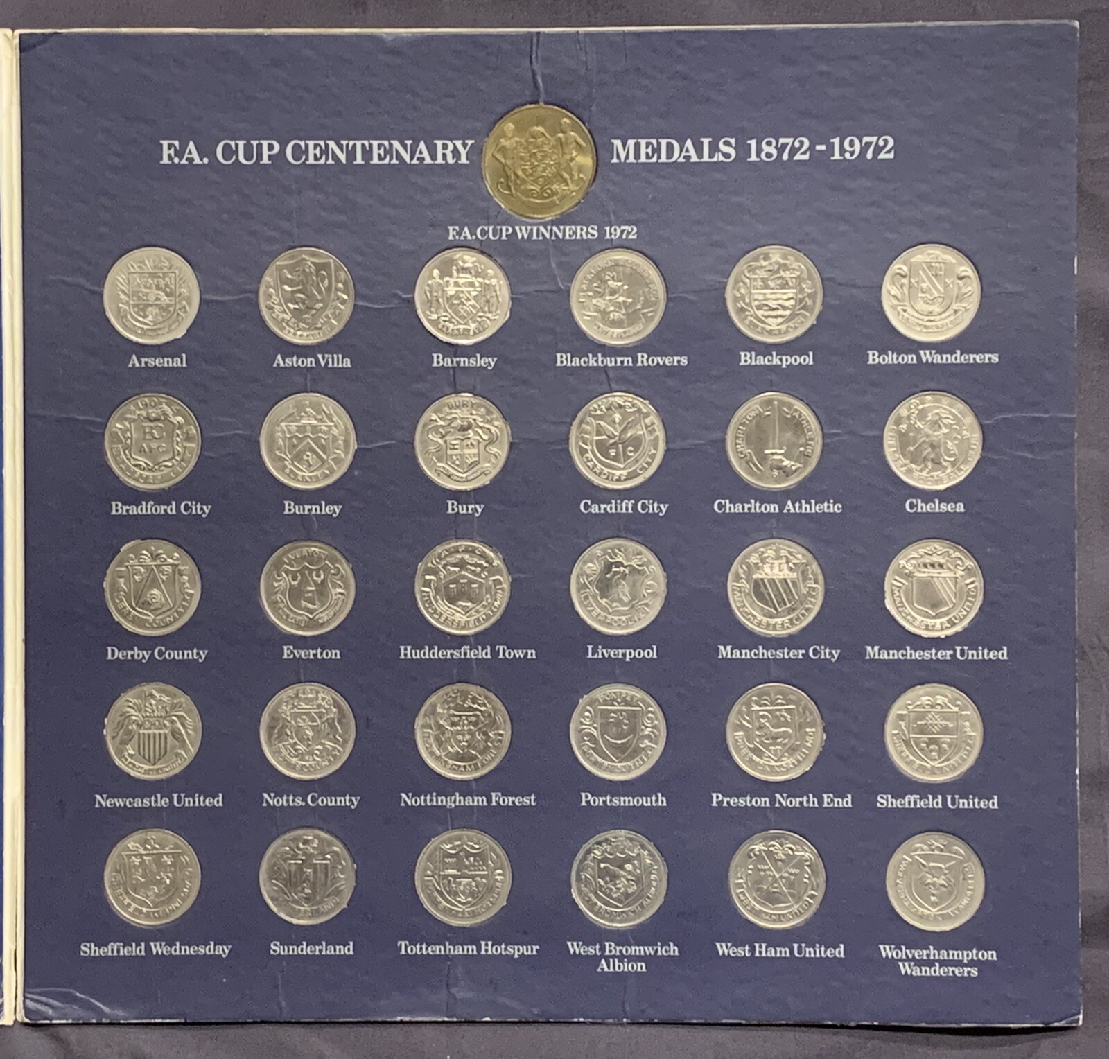 1872-1972 ESSO FOOTBALL F.A. CUP CENTENARY COMPLETE COIN/MEDAL ...