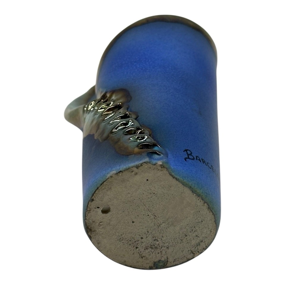 Vintage Clay Pottery Bud Vase Hand Painted Signed Barcelona 7” T Blue ...