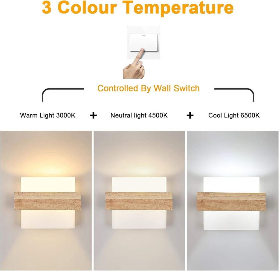 3-light Colour LED Wall Light Glass Wall Lamp 12W Indoor Sconce Bedroom ...