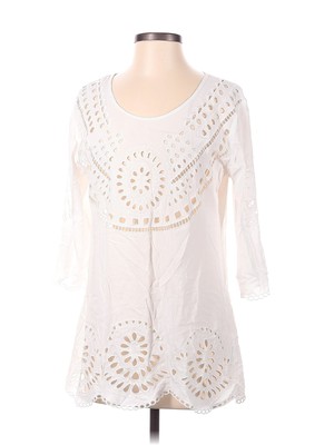 Solitaire Swim Women Ivory 3/4 Sleeve Blouse S | eBay
