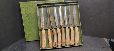 Hubertus Solingen Knife Set Of 8 Rostfrei Antler Handles Germany | eBay