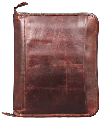 Genuine Leather Zip Folder Office Storage Portfolio Personal Organizer ...