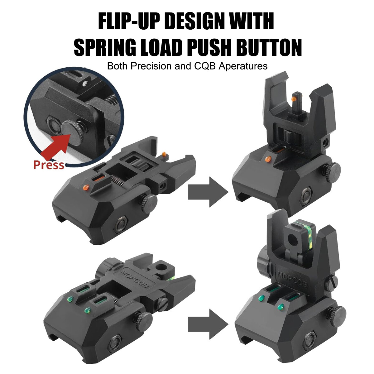 Foldable Sights Back Flip up Front and Rear Sight Fiber Optics For ...